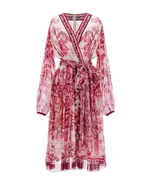 Dolce & Gabbana Graphic-printed Long Sleeve V-neck Belted Dress