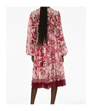 Dolce & Gabbana Graphic-printed Long Sleeve V-neck Belted Dress
