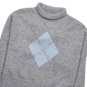 Max Mara High Neck Long Sleeve Jumper With Diamond Inlay - Light Grey