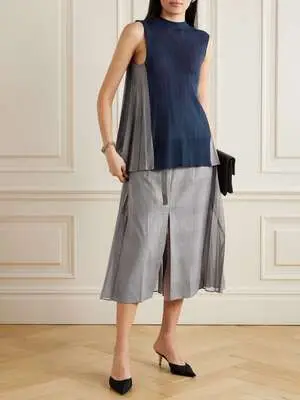 Sacai Sleeveless Ribbed Top With Pleated Back