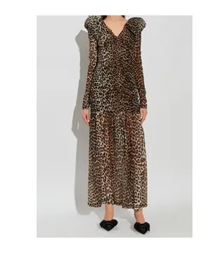 GANNI Leopard Print V-neck Dress