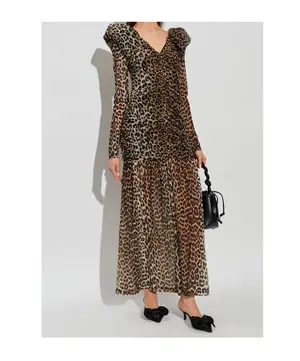 GANNI Leopard Print V-neck Dress