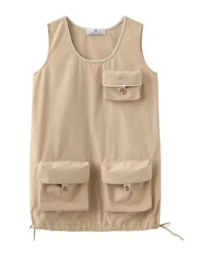 Marissa Chiara Sleeveless Round Neck Drawstring Dress With Pockets - Khaki