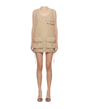 Marissa Chiara Sleeveless Round Neck Drawstring Dress With Pockets