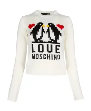 Moschino Pattern Inlaid Round Neck Sweater - White