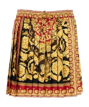 Versace Pleated Graphic Print Skirt - Brown