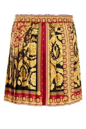 Versace Pleated Graphic Print Skirt - Brown