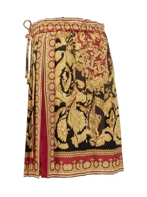 Versace Pleated Graphic Print Skirt - Brown