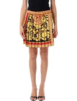 Versace Pleated Graphic Print Skirt - Brown
