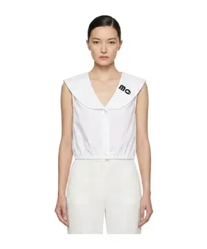 Marissa Chiara Sleeveless Vest With Lapel Collar - White