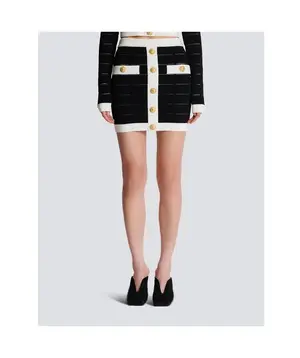 Balmain Two-tone Buttoned Knit Mini Skirt