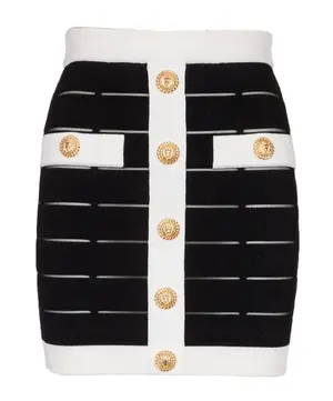Balmain Two-tone Buttoned Knit Mini Skirt - Black