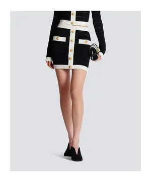 Balmain Two-tone Buttoned Knit Mini Skirt