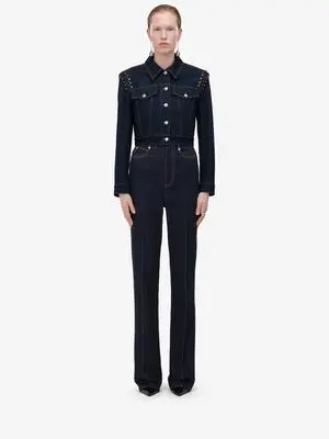 Alexander McQueen Cropped Denim Jacket With Lace Detail