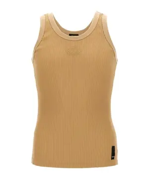 Fendi Logo Embroidered Ribbed Tank Top - Beige