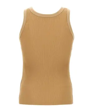 Fendi Logo Embroidered Ribbed Tank Top - Beige