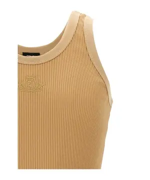 Fendi Logo Embroidered Ribbed Tank Top - Beige