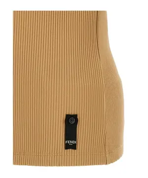 Fendi Logo Embroidered Ribbed Tank Top - Beige