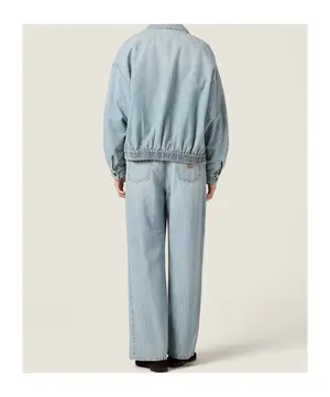 Miu Miu Logo Detailed Denim Zip-up Jacket