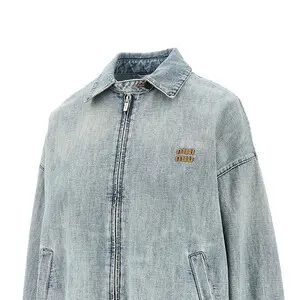 Miu Miu Logo Detailed Denim Zip-up Jacket