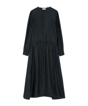 LEMAIRE Long Sleeve Gathered Maxi Dress - Black