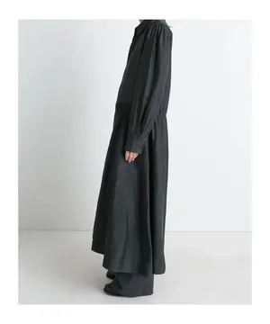 LEMAIRE Long Sleeve Gathered Maxi Dress - Black
