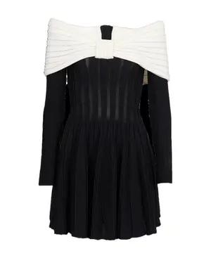 Balmain Off-the-shoulder Skater Dress With Bow Detail - Black