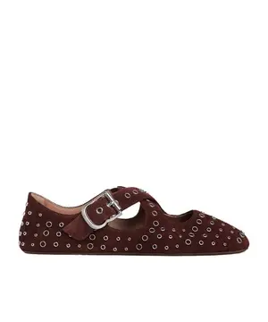Alaïa Criss-cross Ballet Flats With Eyelets In Suede - Brown