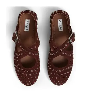 Alaïa Criss-cross Ballet Flats With Eyelets In Suede - Brown