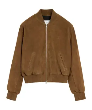 Ami Suede Bomber Jacket With Zip Closure - Brown