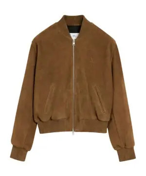 AMI Paris Suede Bomber Jacket With Zip Closure - No