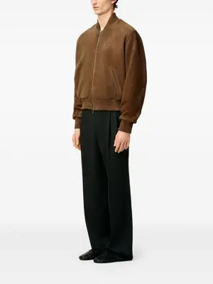 AMI Paris Suede Bomber Jacket With Zip Closure - No