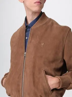 AMI Paris Suede Bomber Jacket With Zip Closure - No