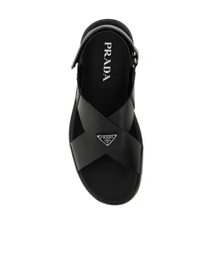 Prada Logo Plaque Criss-cross Sandals