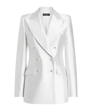 Dolce & Gabbana Double-breasted Stretch-silk Blazer - White