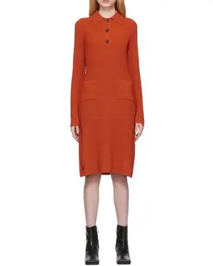 Acne Studios Polo Neck Long Sleeve Dress With Button Detail - Red