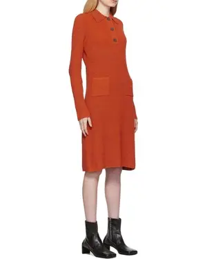 Acne Studios Polo Neck Long Sleeve Dress With Button Detail - Red