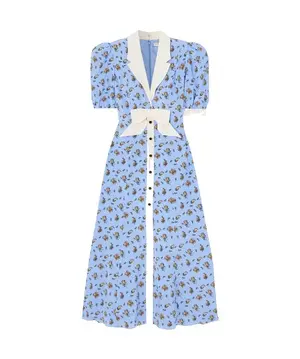 Alessandra Rich Floral Print Short Sleeve Bow Dress