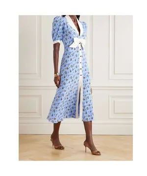 Alessandra Rich Floral Print Short Sleeve Bow Dress