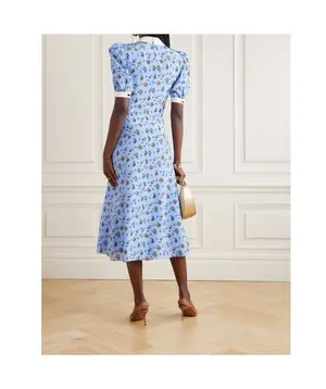 Alessandra Rich Floral Print Short Sleeve Bow Dress