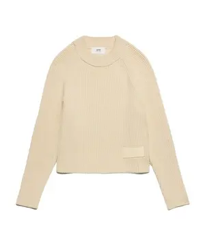 AMI Paris Logo Patch Crewneck Jumper - Light Beige