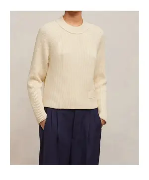 AMI Paris Logo Patch Crewneck Jumper - Light Beige