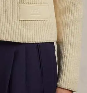 AMI Paris Logo Patch Crewneck Jumper - Light Beige