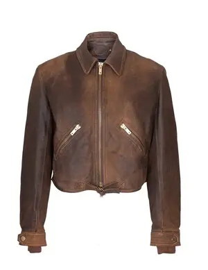 GOLDEN GOOSE Zip-up Gathered Leather Jacket - Brown