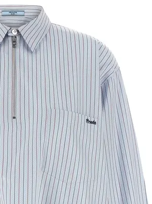 Prada Striped Logo Embroidered Shirt
