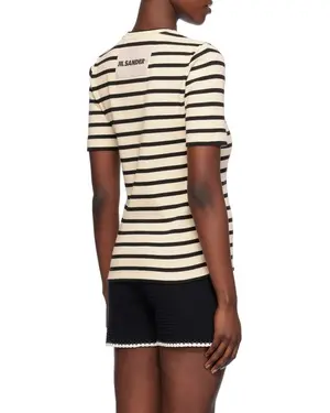 JIL SANDER Striped Jersey T-shirt With Back Logo - No