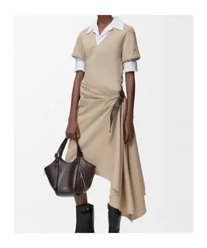 Loewe V-neck Asymmetrical Belted Dress - Light Brown