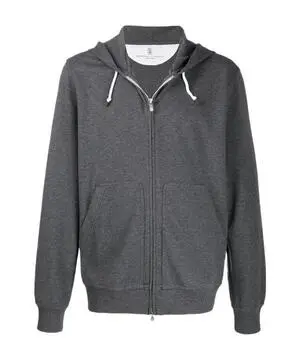 Brunello Cucinelli Zip-up Drawstring Hoodie - Grey