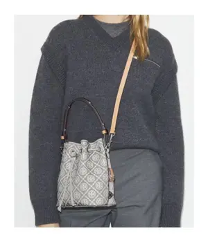 Tory Burch T Monogram Utility Bucket Bag - Grey