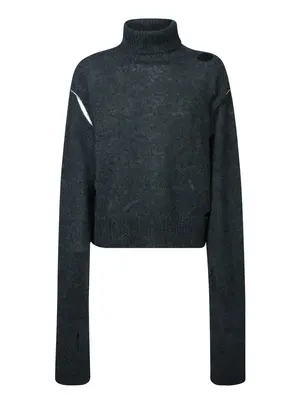 MAISON MARGIELA Distressed Cut-out High Neck Sweater - Black